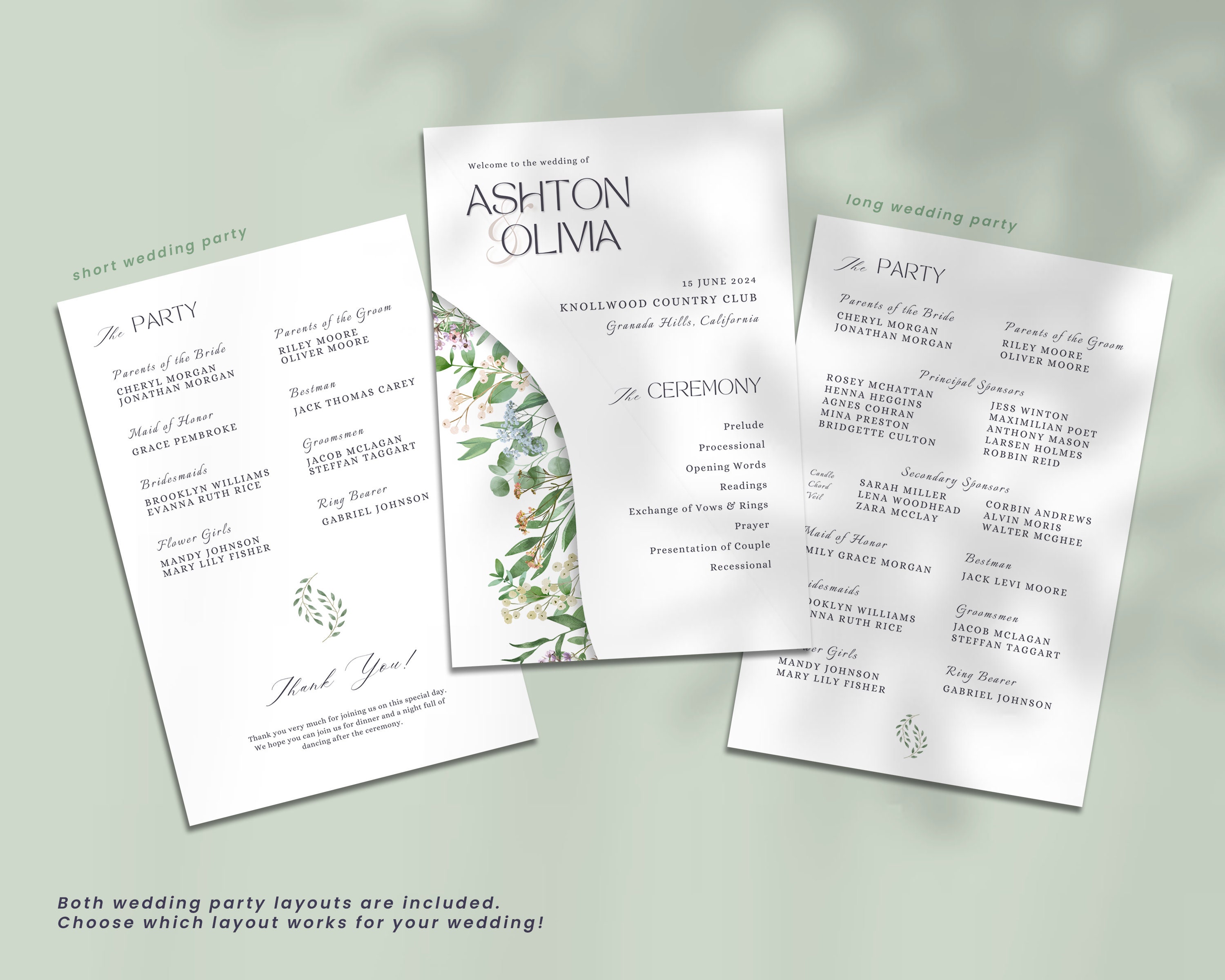 Garden Floral Wedding Program Template, Wedding Party, Entourage ...