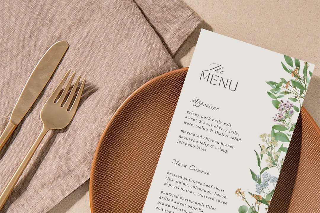 Menu Template, Garden Floral Wedding, Garden Party, Birthday Party ...
