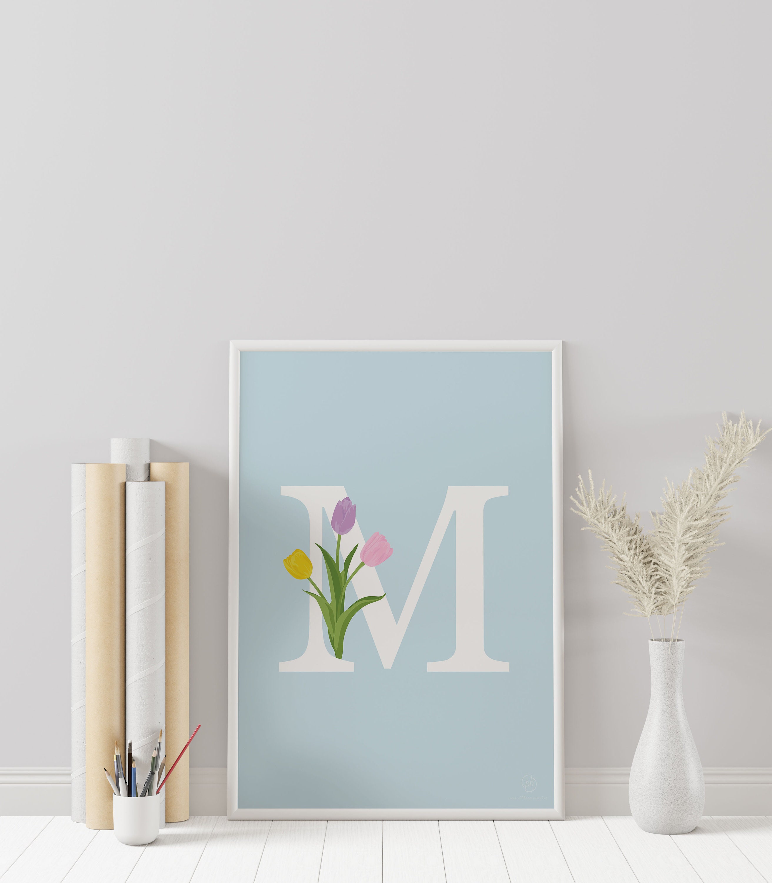 Initial Buchstabe M Tulpen Blume Wandkunst, Vektor Kunst, GET ALL 8 ...