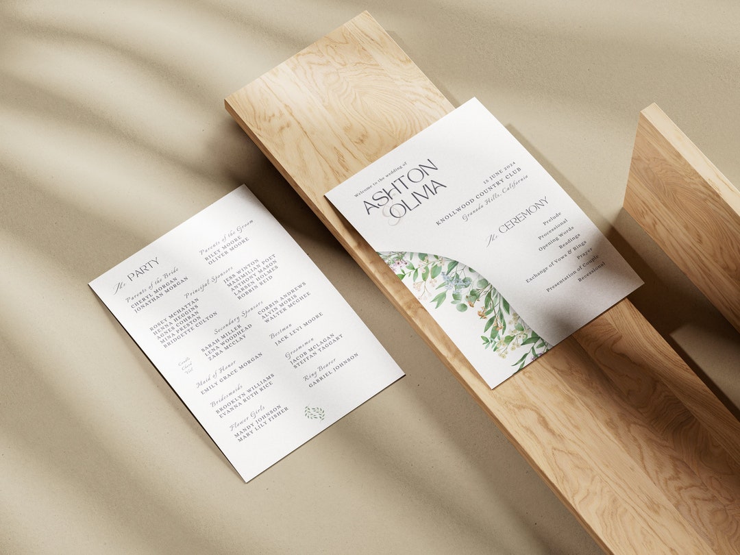 Garden Floral Wedding Program Template, Wedding Party, Entourage ...