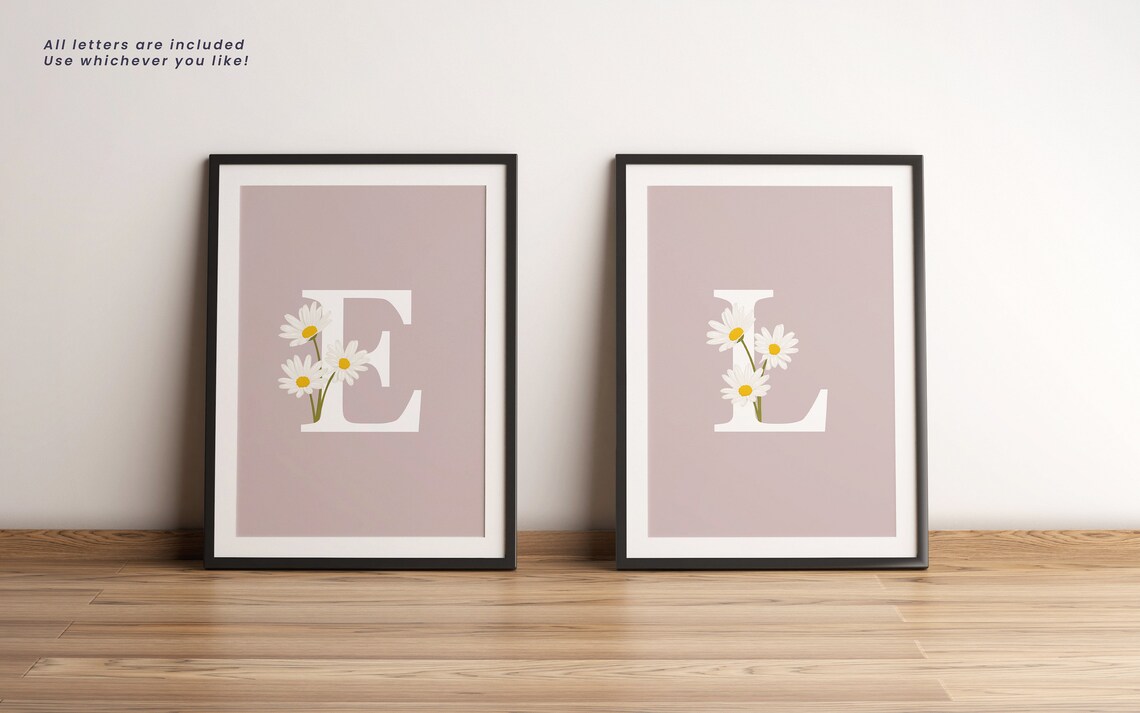 GET ALL LETTERS | Floral Monogram Set With Daisies | Alphabet Wall Art ...