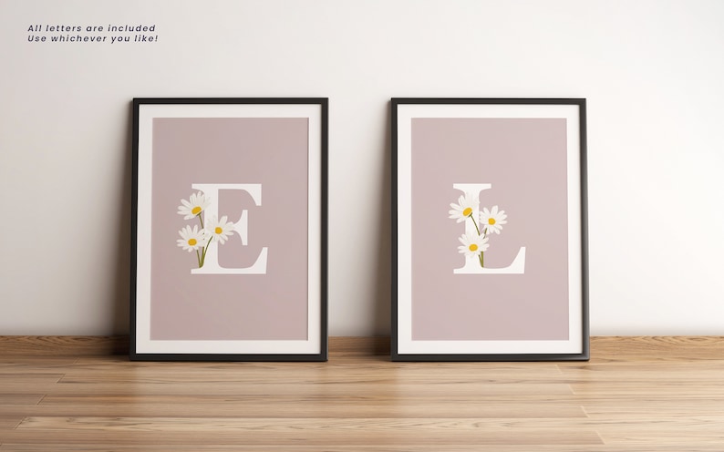 GET ALL LETTERS | Floral Monogram Set With Daisies | Alphabet Wall Art ...