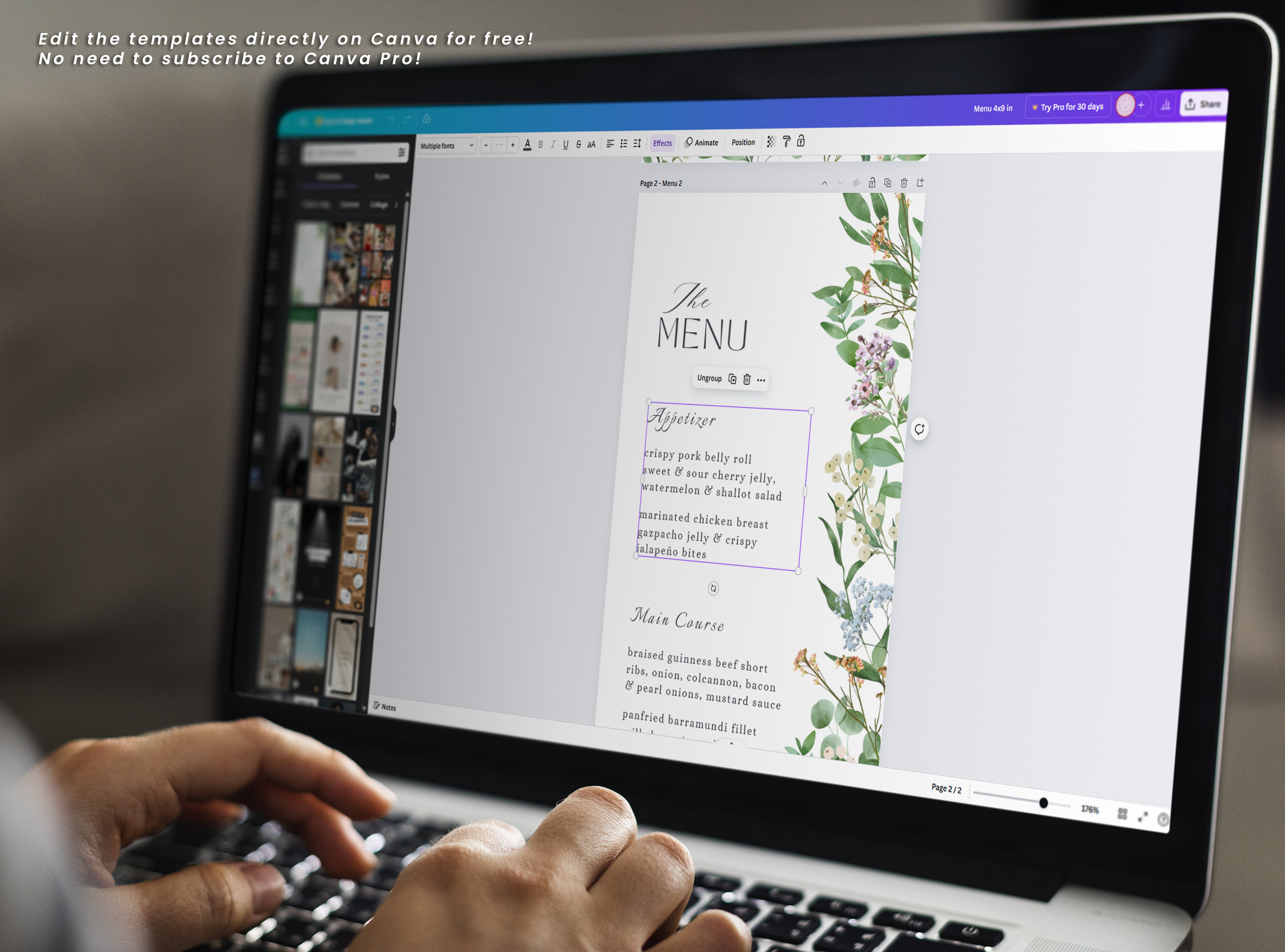Menu Template, Garden Floral Wedding, Garden Party, Birthday Party ...