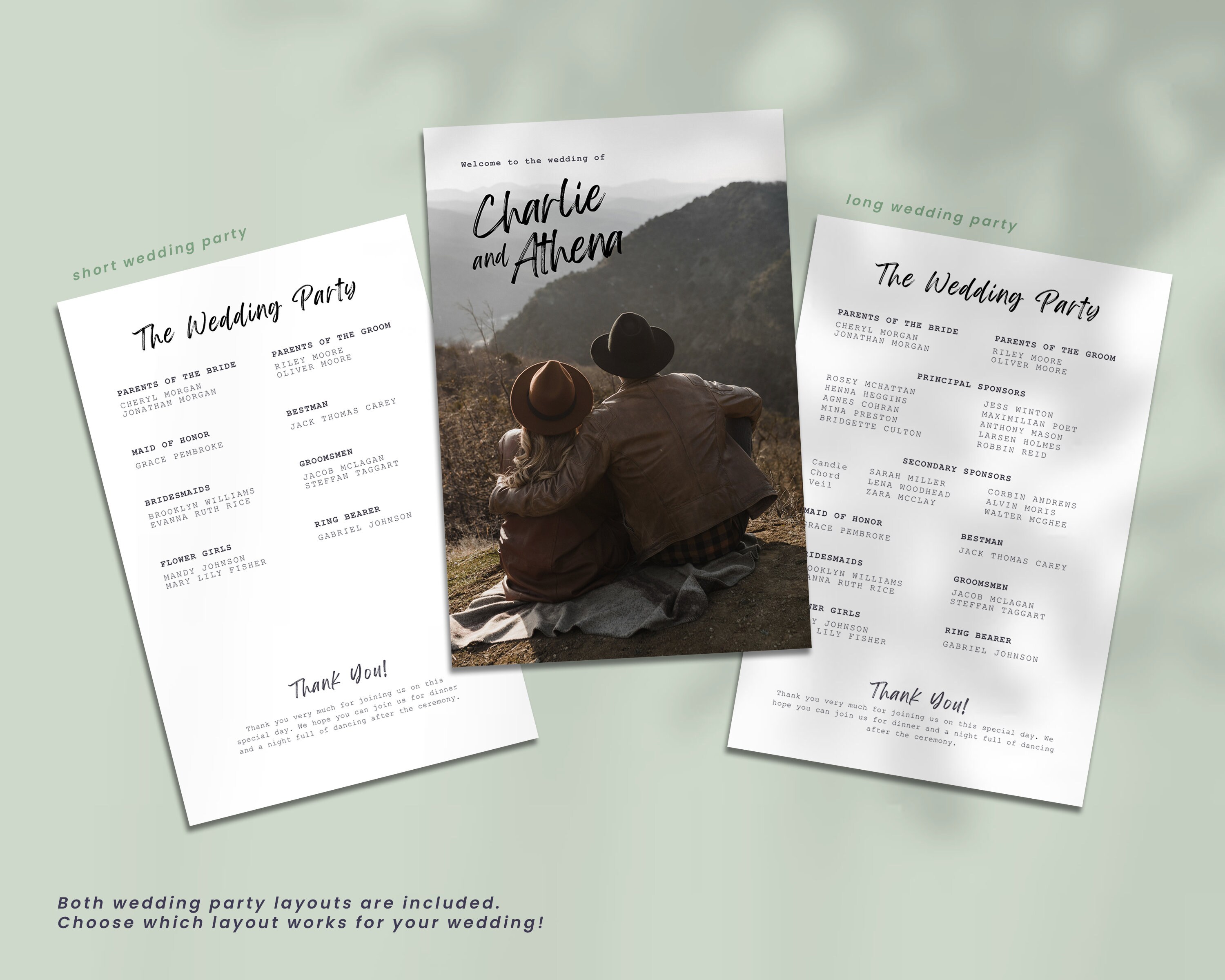 Boho Wedding Program Template, Wedding Party, Entourage, Casual ...