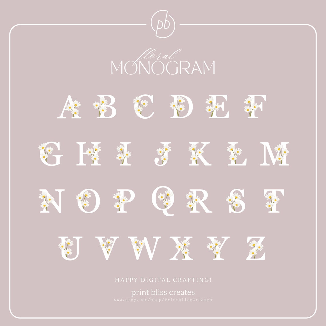 GET ALL LETTERS | Floral Monogram Set With Daisies | Alphabet Wall Art ...