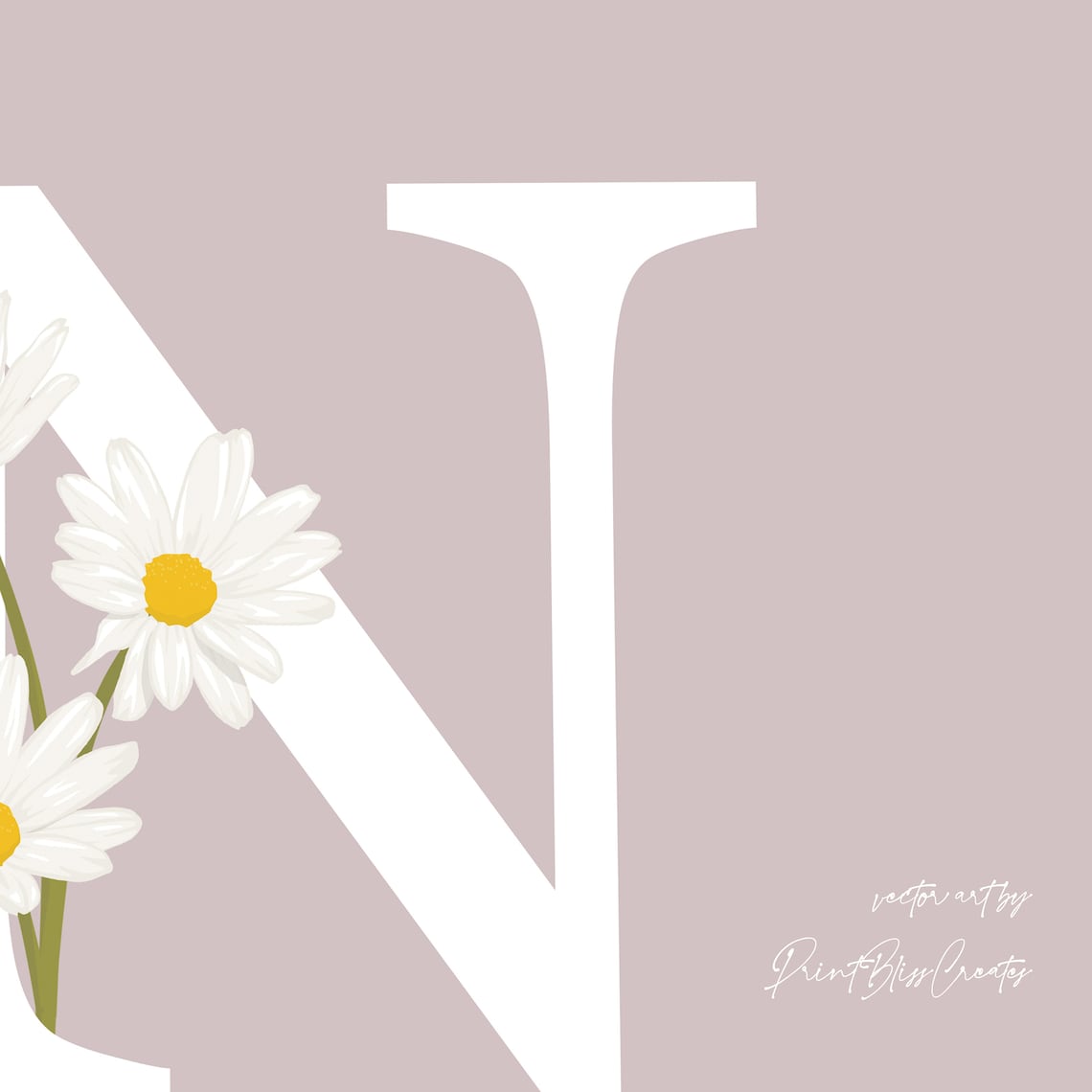 Initial Letter n Daisy Flower Wall Art, Vector Art, GET ALL 8 SIZES of ...