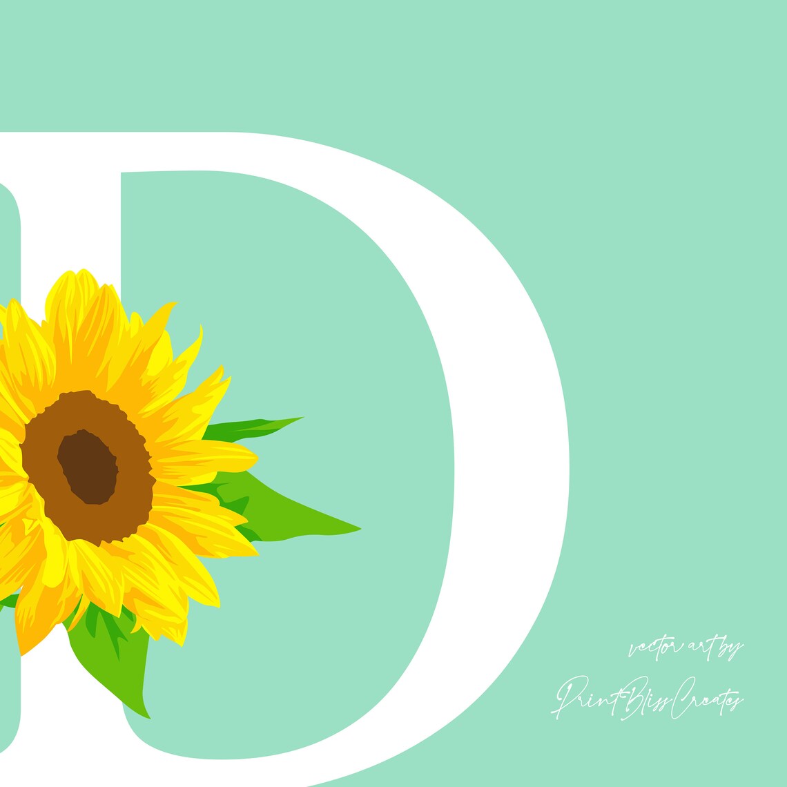 Initial Letter d Sunflower Wall Art, Vector Art, GET ALL 8 SIZES of ...