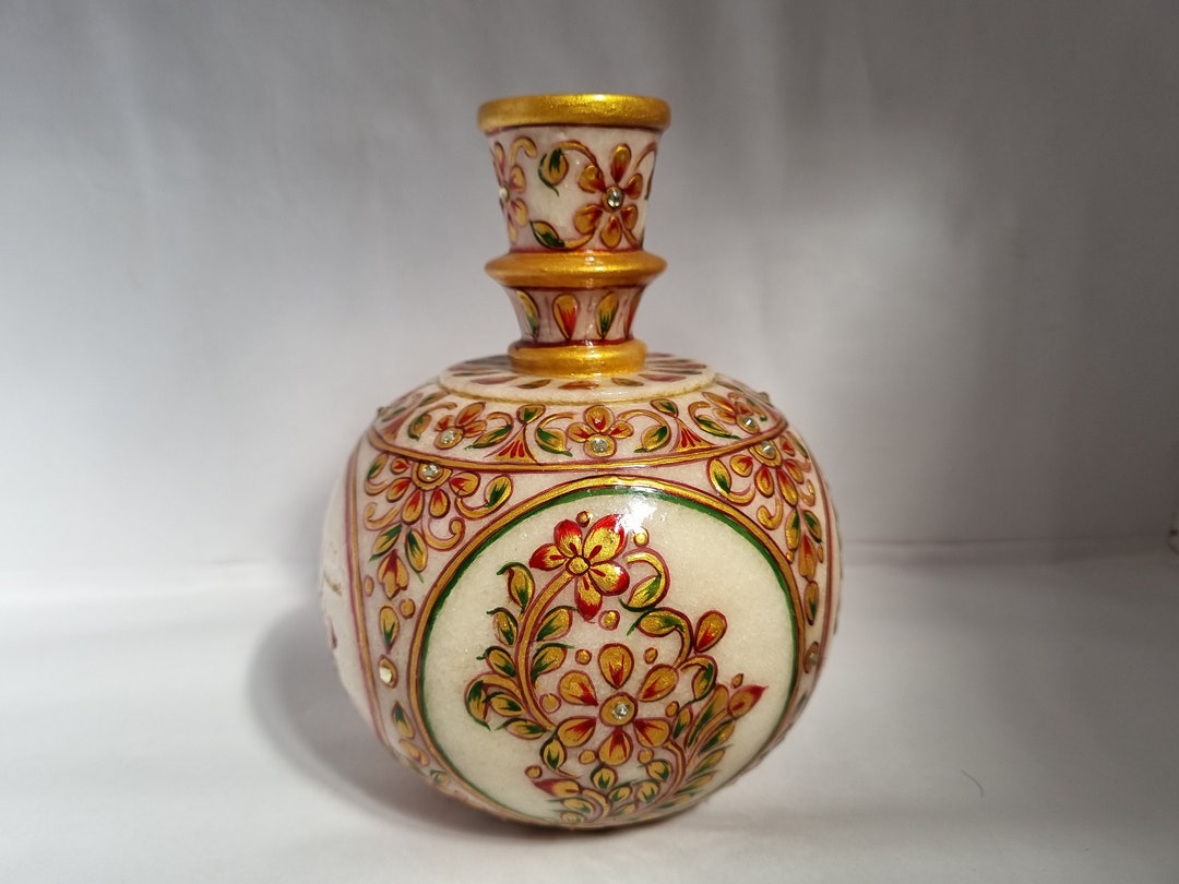 Mughal Design Flower Vase , Emboss Painting Work Marble Flower Vase ...
