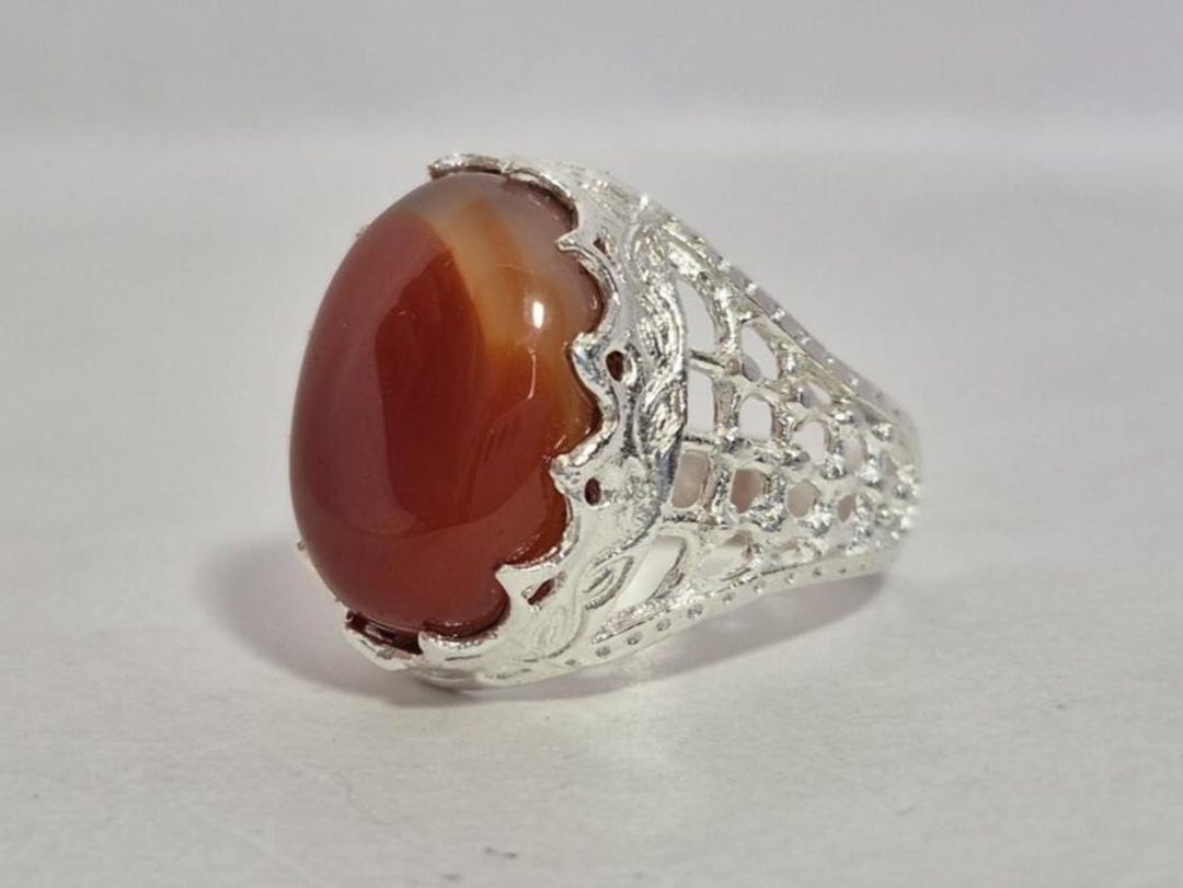 Natural Red Aqeeq (agate) Ring, Aqeeq Ring ,red Agate Ring, Red Aqeeq ...