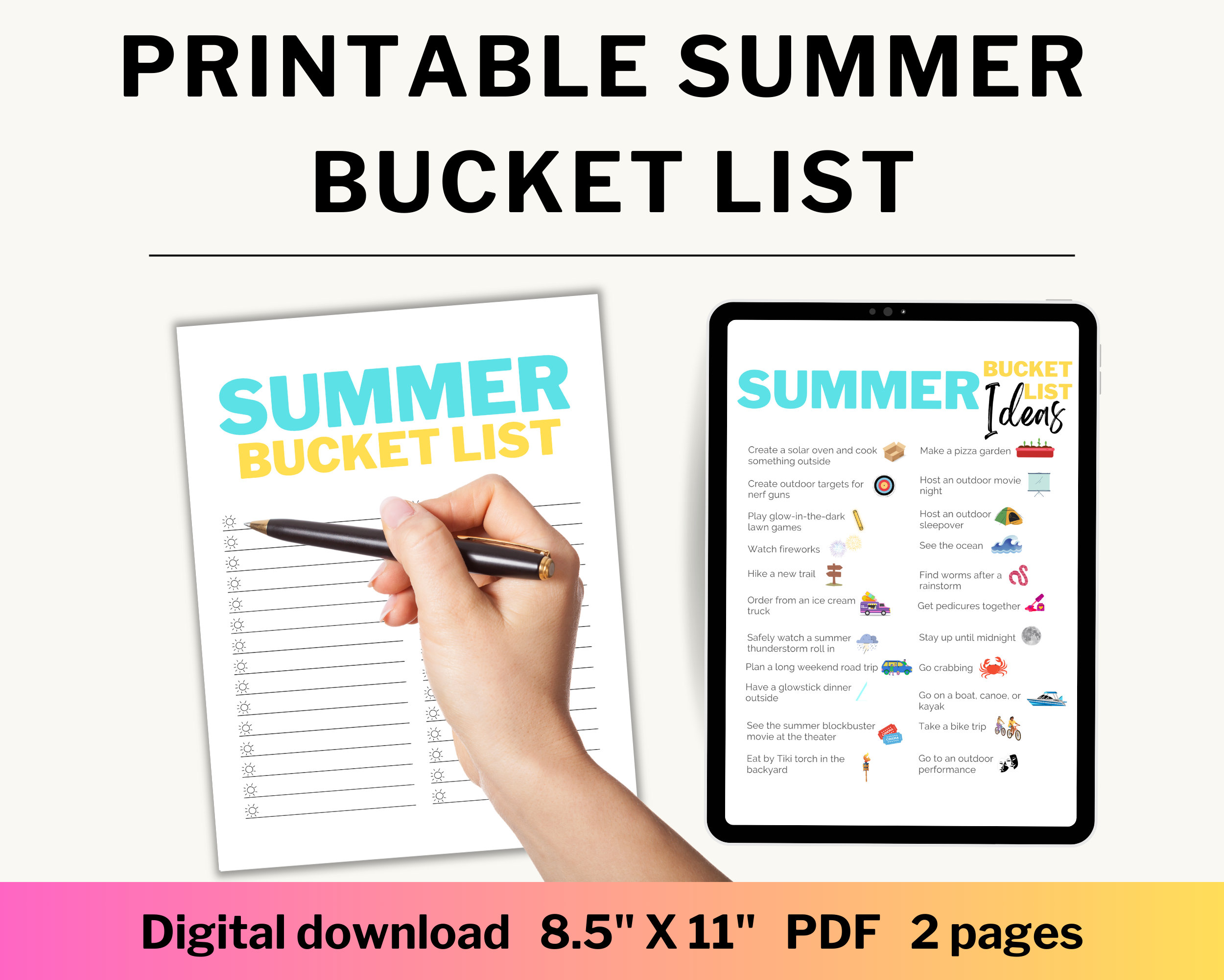 Summer Bucket List | Printable Summer Bucket List | Summer Break ...