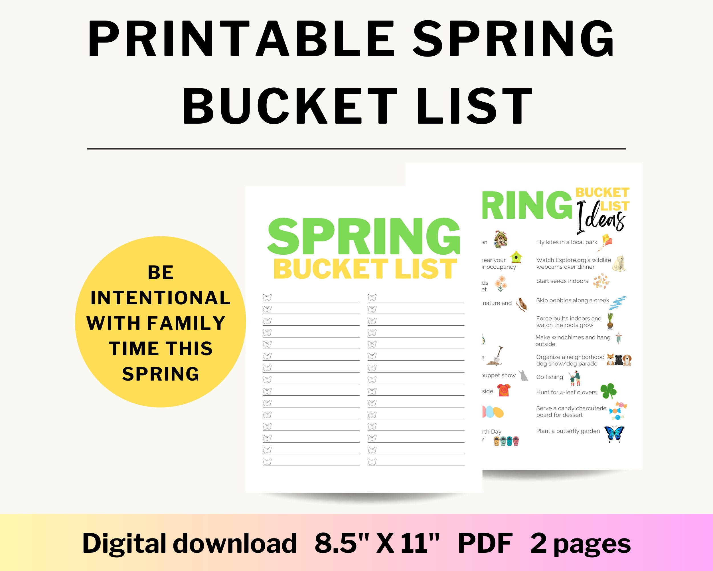 Spring Bucket List | Printable Spring Bucket List | Spring Family ...
