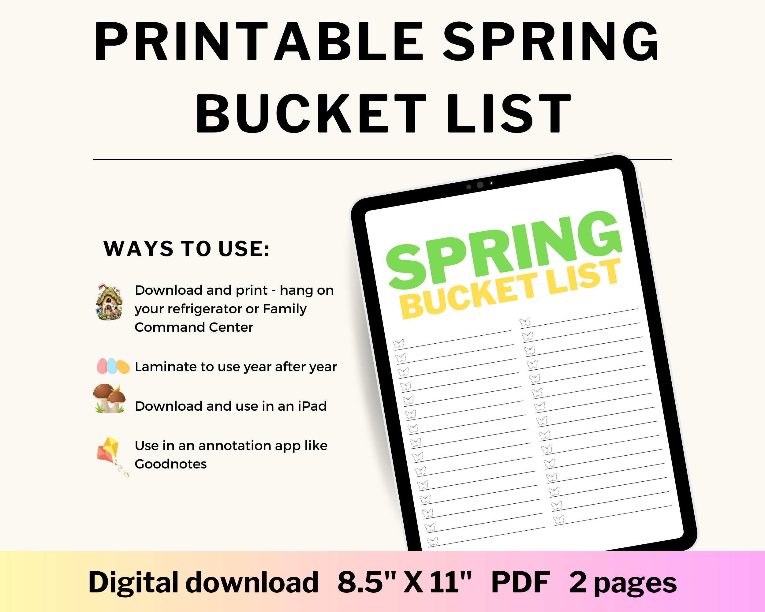 Spring Bucket List | Printable Spring Bucket List | Spring Family ...