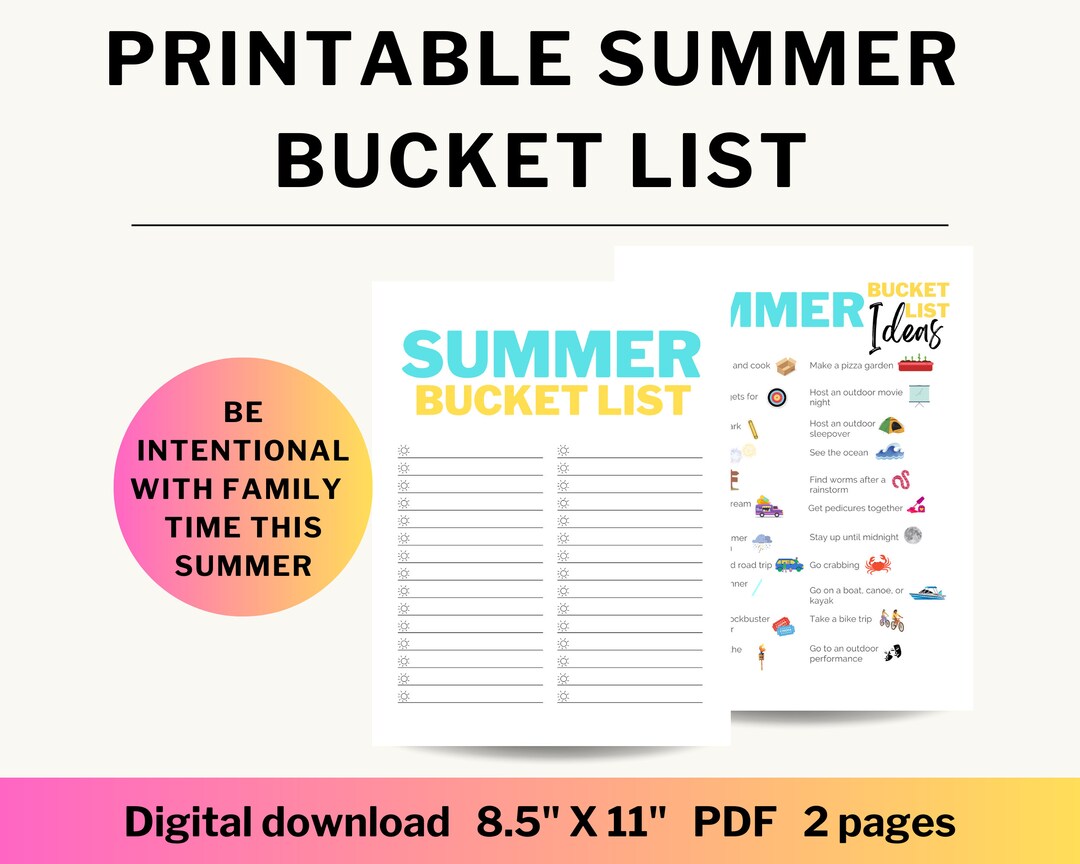 Summer Bucket List | Printable Summer Bucket List | Summer Break ...