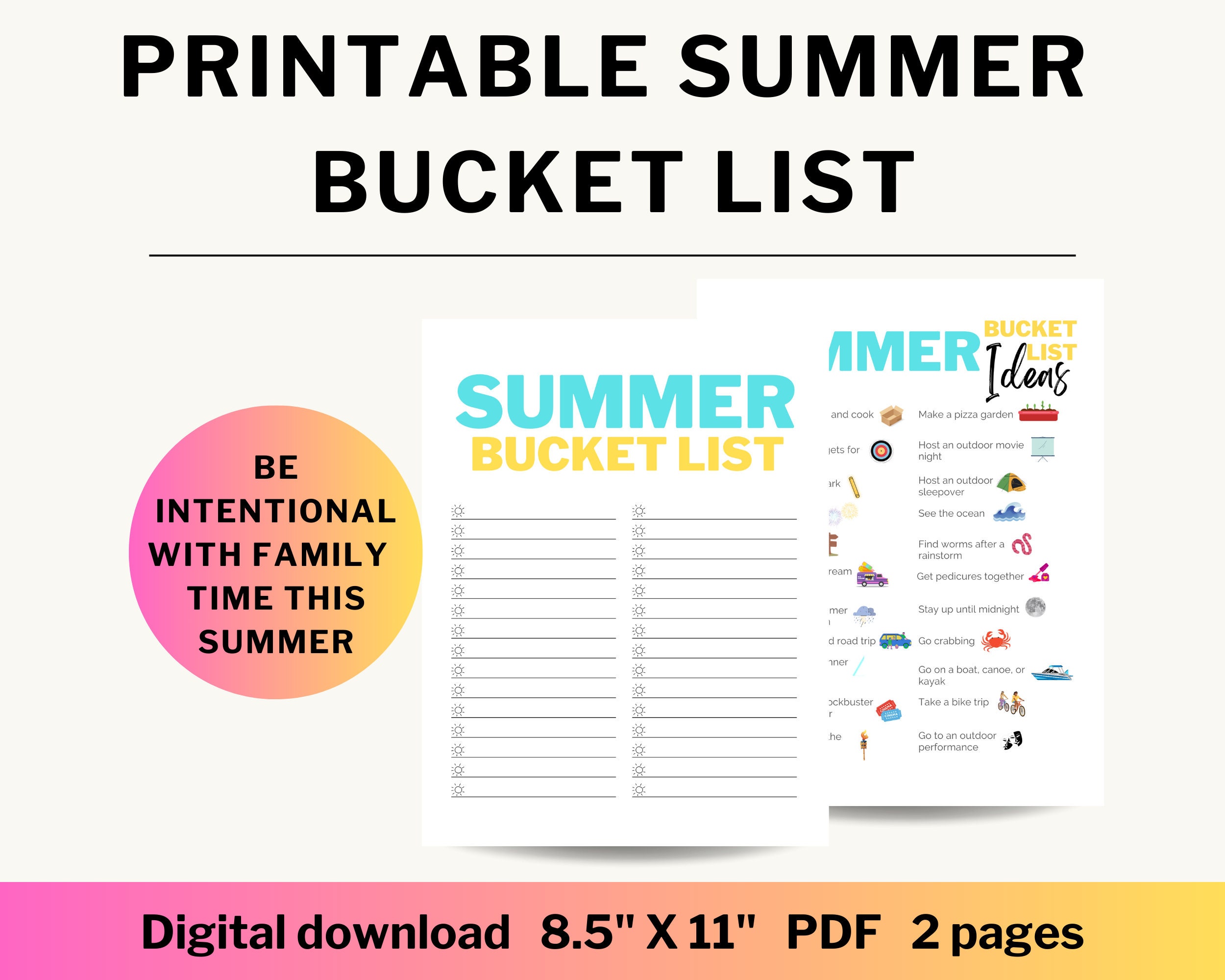 Summer Bucket List | Printable Summer Bucket List | Summer Break ...