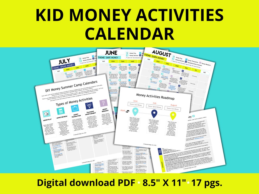 DIY Summer Money Camp Activities Calendar (KIDS) | 3 Calendars of Money ...