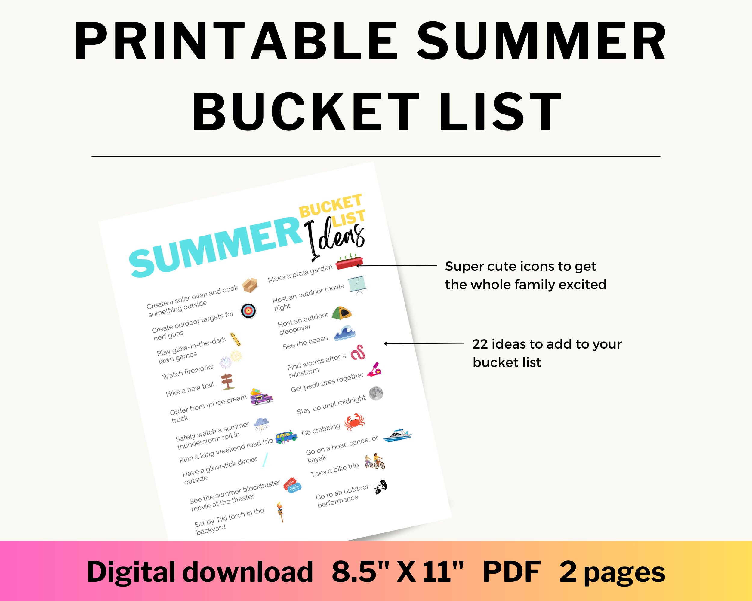 Summer Bucket List | Printable Summer Bucket List | Summer Break ...
