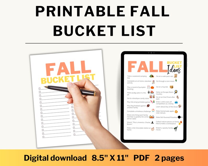 Printable Fall Bucket List | Autumn Bucket List | Fall Family Bucket ...