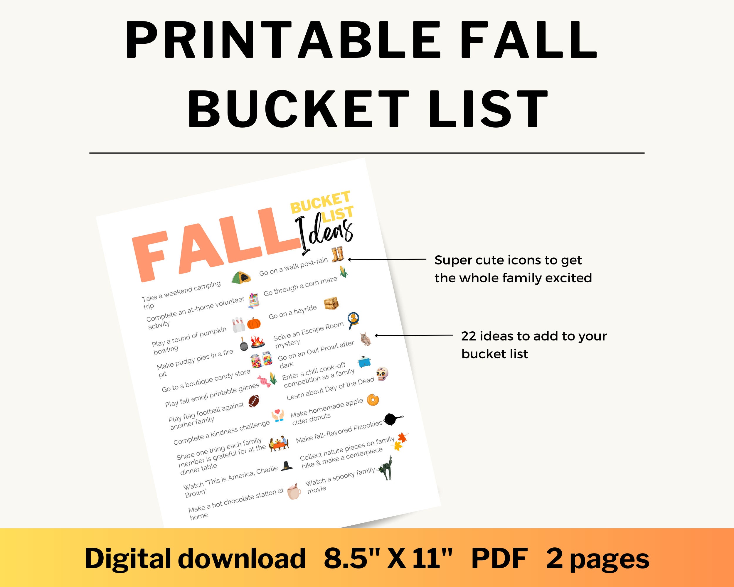 Printable Fall Bucket List | Autumn Bucket List | Fall Family Bucket ...