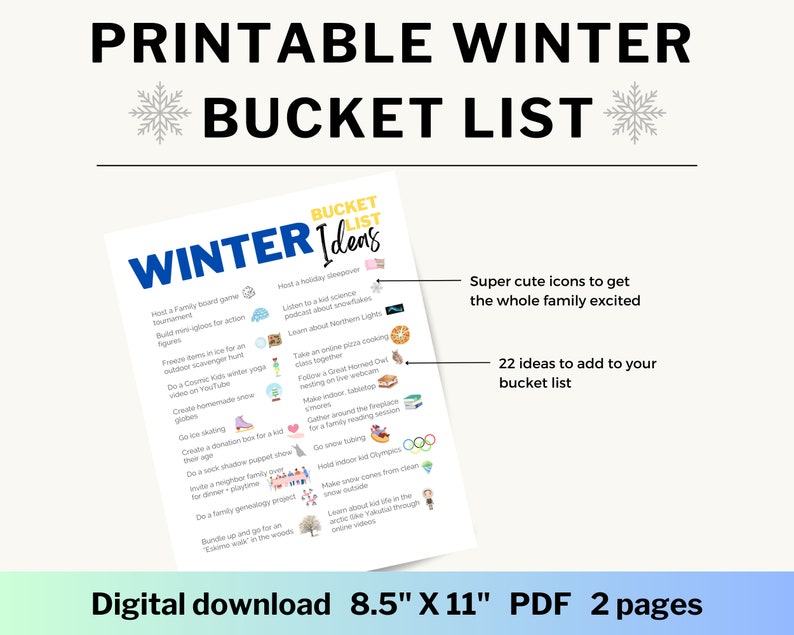 Winter Bucket List | Family Winter Activities List | Winter Checklist ...
