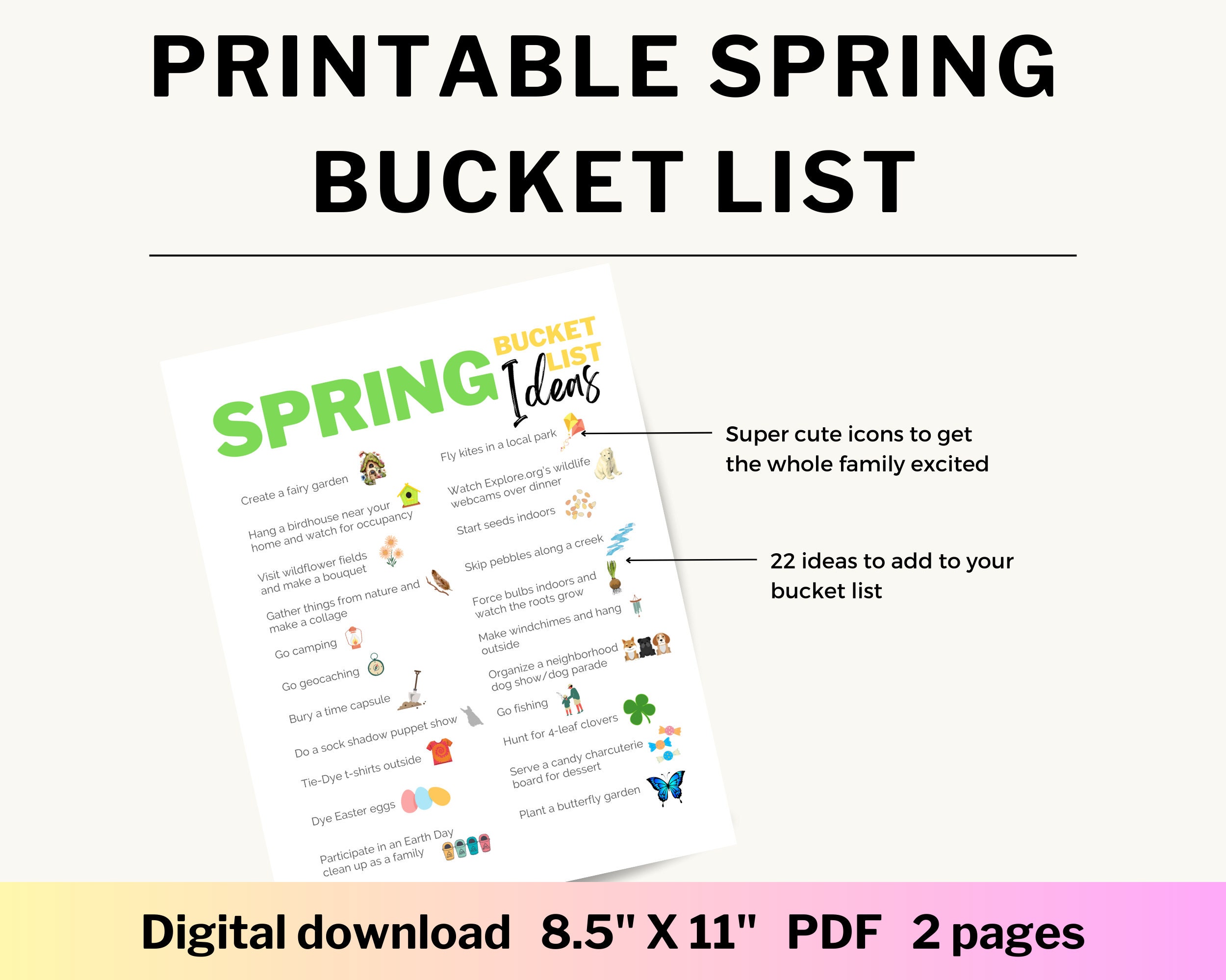 Spring Bucket List | Printable Spring Bucket List | Spring Family ...
