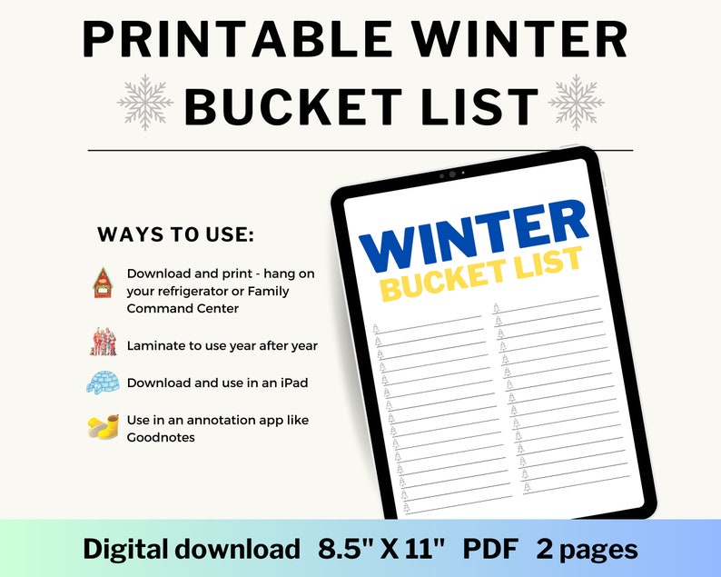 Winter Bucket List | Family Winter Activities List | Winter Checklist ...