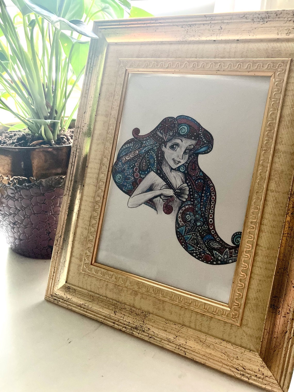 Disney Ariel hand drawn mandala portrait print | Etsy