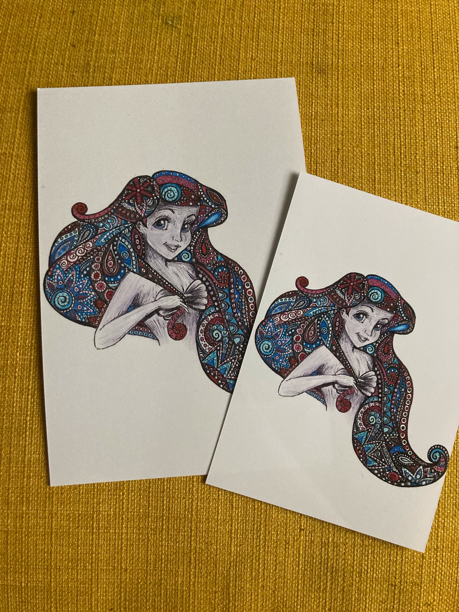 Disney Ariel hand drawn mandala portrait print | Etsy