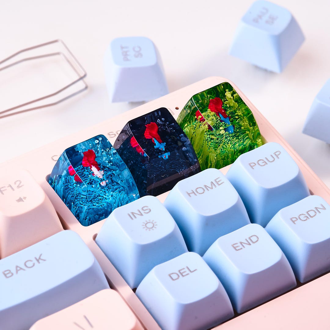 Artisan Keycaps Betta Fish Green Keycaps Resin SA Profile Keycaps ...