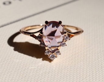 Amethyst Teardrop Engagement Ring - Etsy