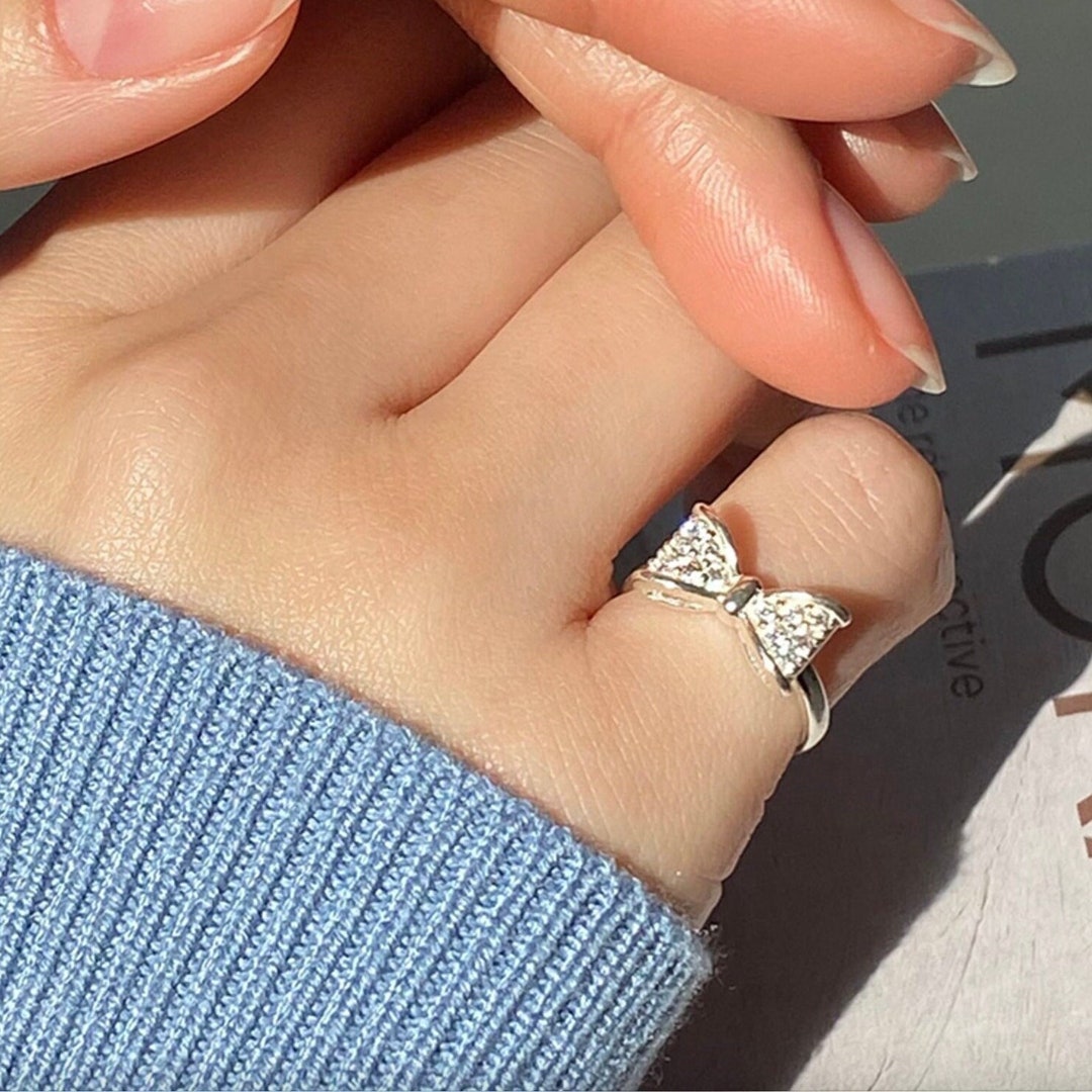 Ribbon Pinky Ring Women, Signet Ring Silver, Baptism Gifts for Girls - Etsy