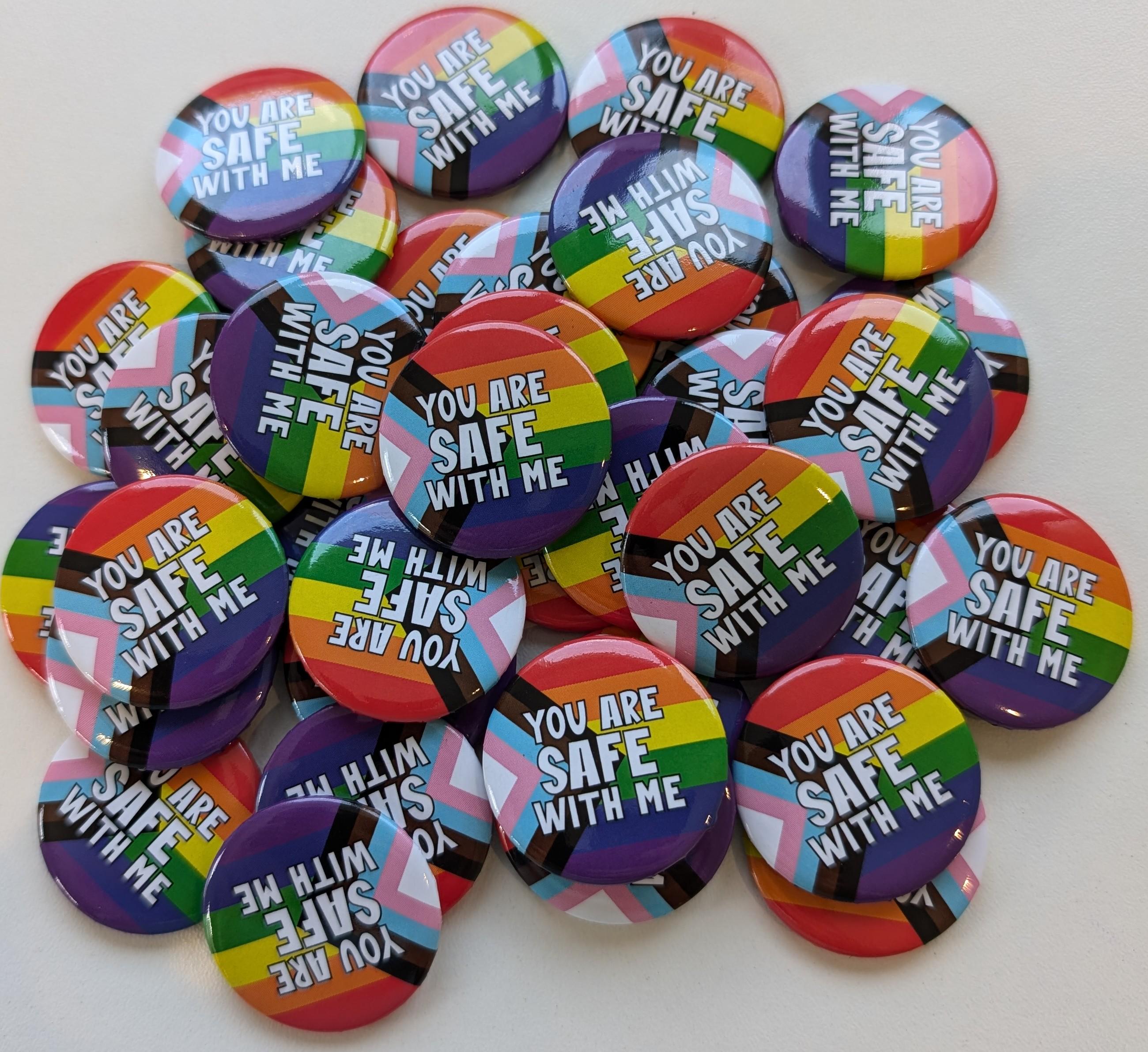 Bulk Pack You Are Safe With Me Pin Badges. 1.25 Inches 32mm Diameter. LGBTQ Support Pin for Schools or Clubs. Progress Flag. Pride Ally. Etsy