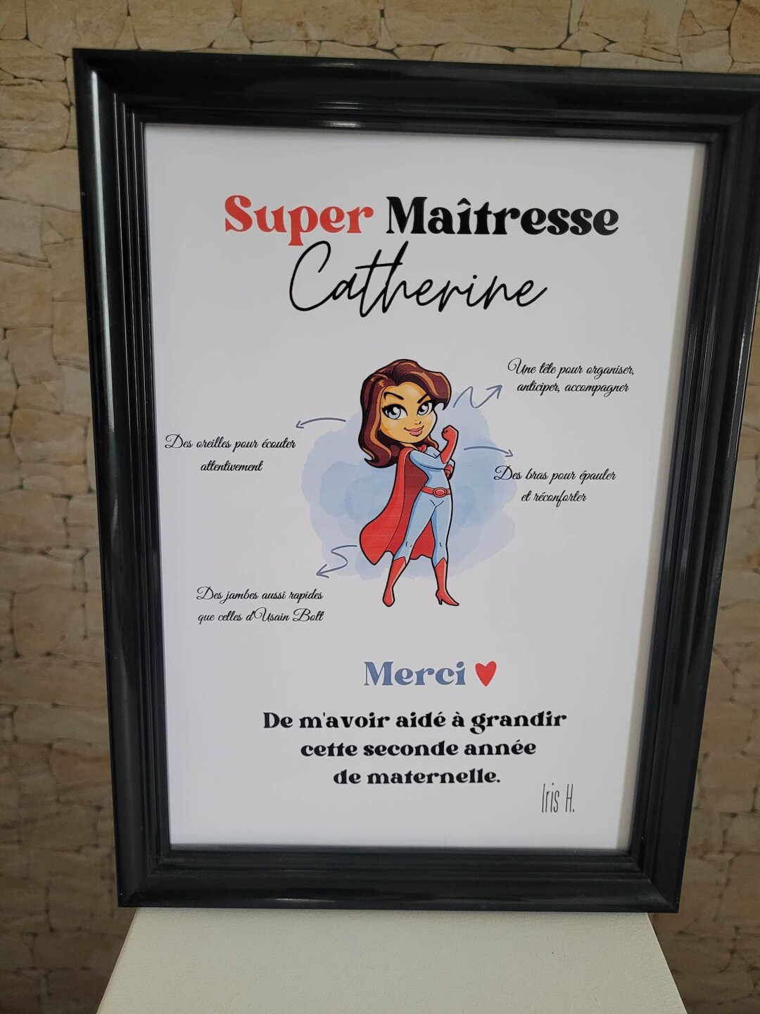 Cadeau Merci Maitresse illustration personnalisée pour remerciements ...