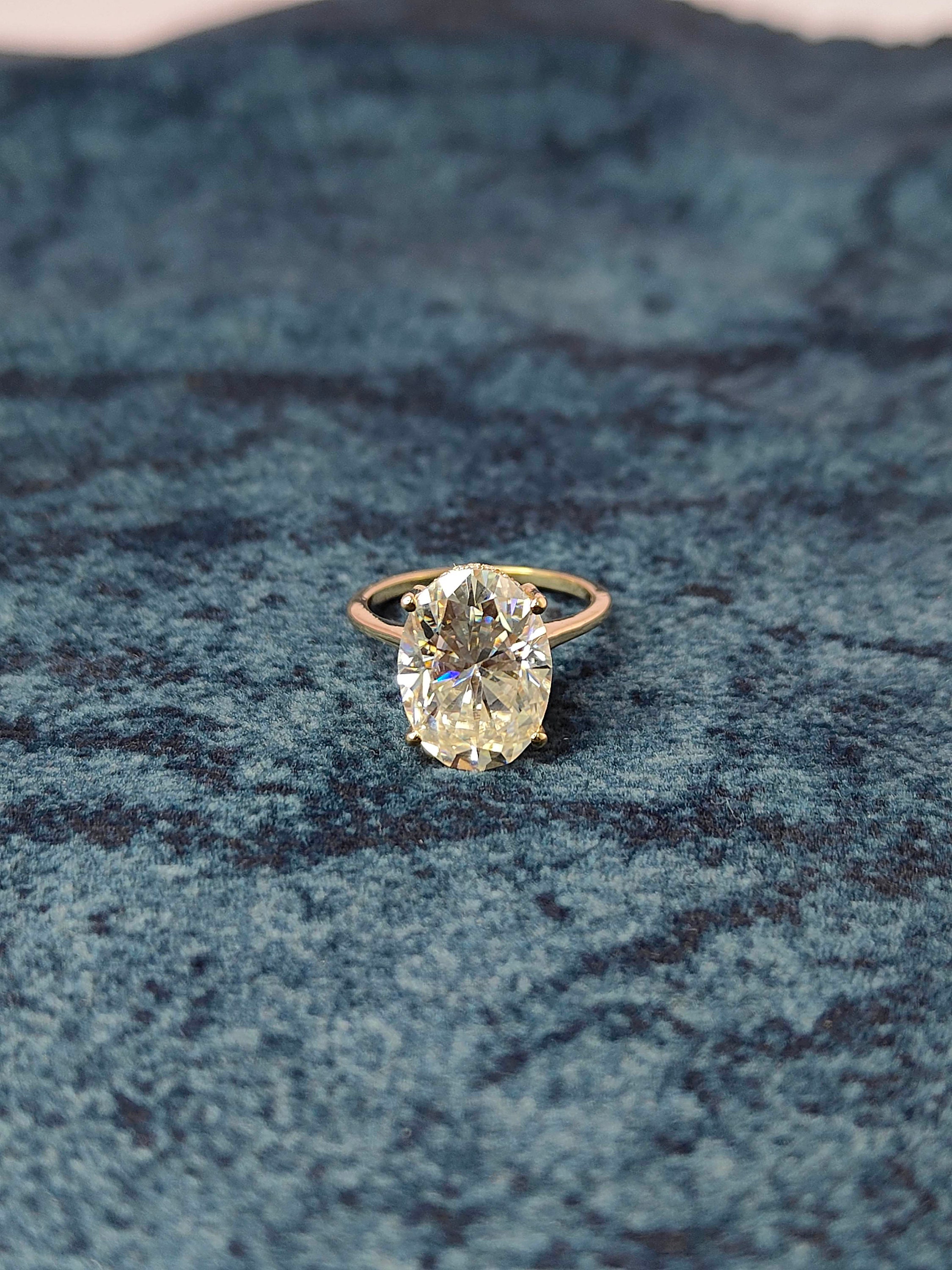 Oval Cut 6ct Moissanite Engagement Ring, Hidden Halo Solitaire Oval Ring, Wedding Ring Women ...