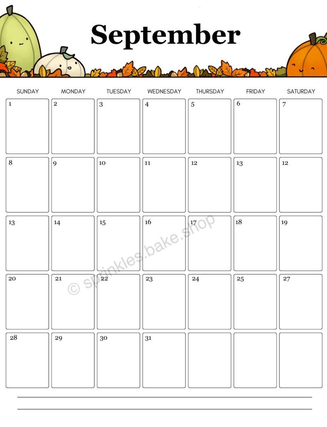 September 2024 Calendar Page Print Out, Fall Theme Printable Pumpkins ...