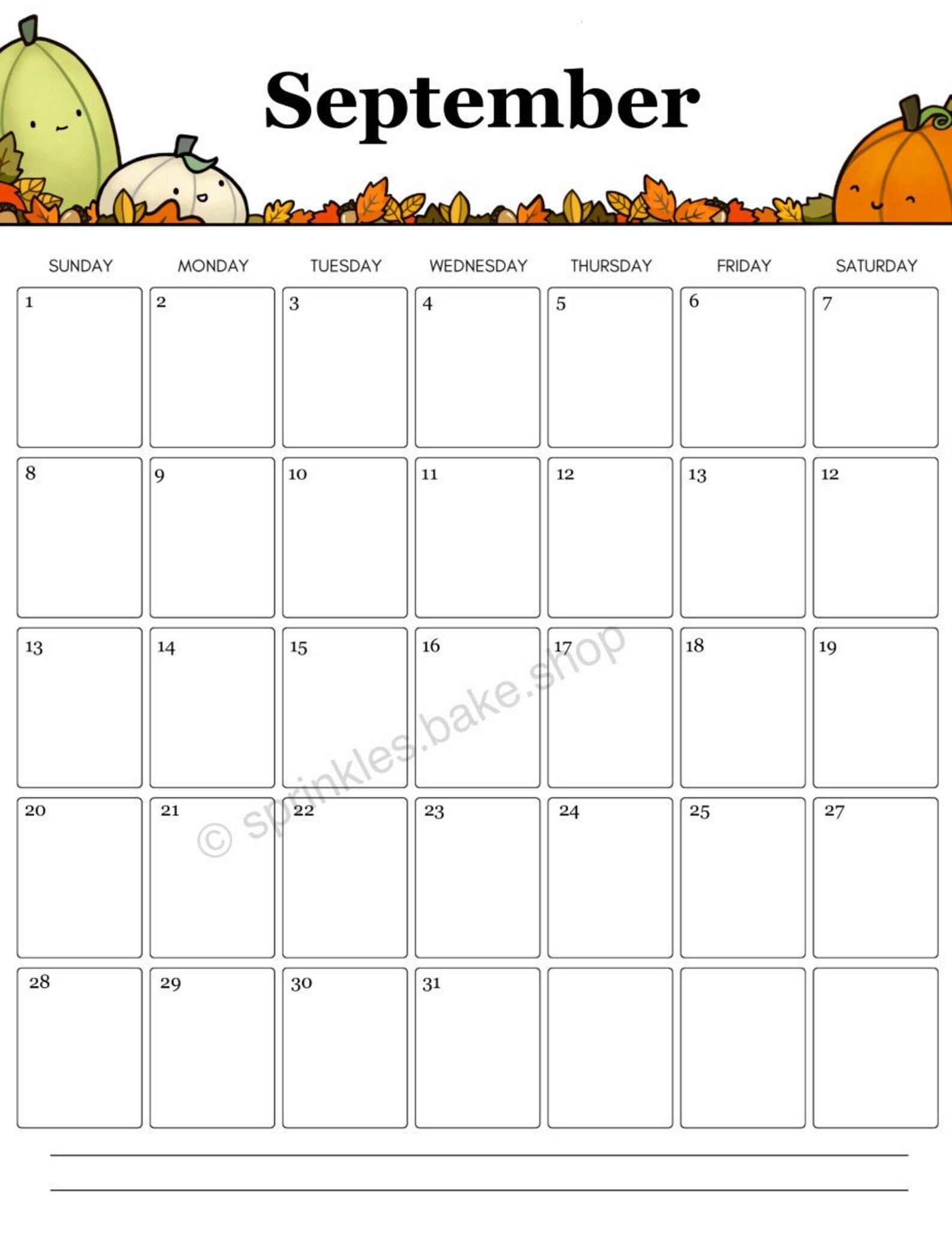 September 2024 Calendar Page Print Out, Fall Theme Printable Pumpkins ...