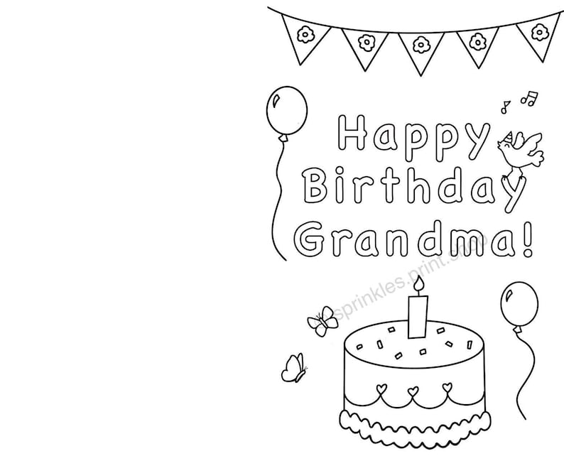 Printable Happy Birthday Coloring Card, Happy Birthday Grandma Greeting ...