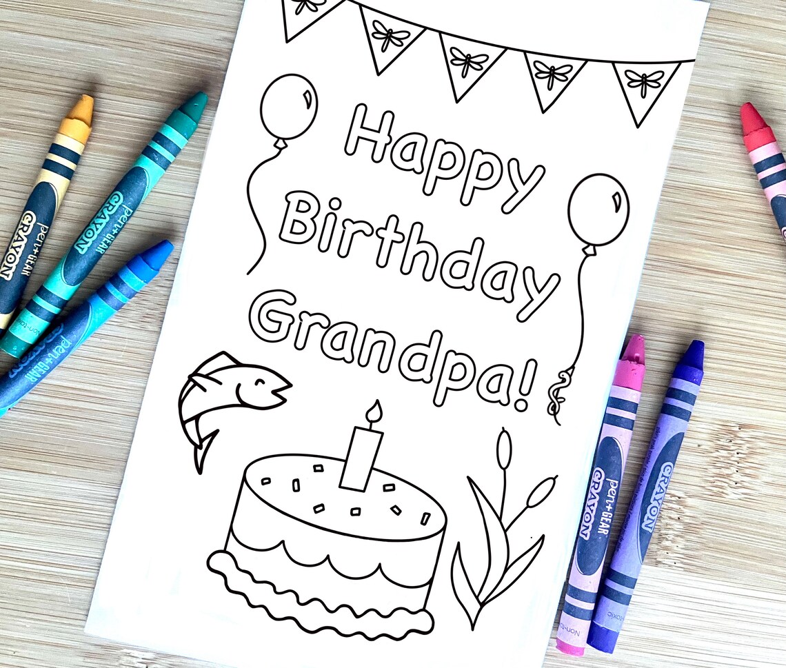 Printable Happy Birthday Coloring Card, Happy Birthday Grandpa Greeting ...