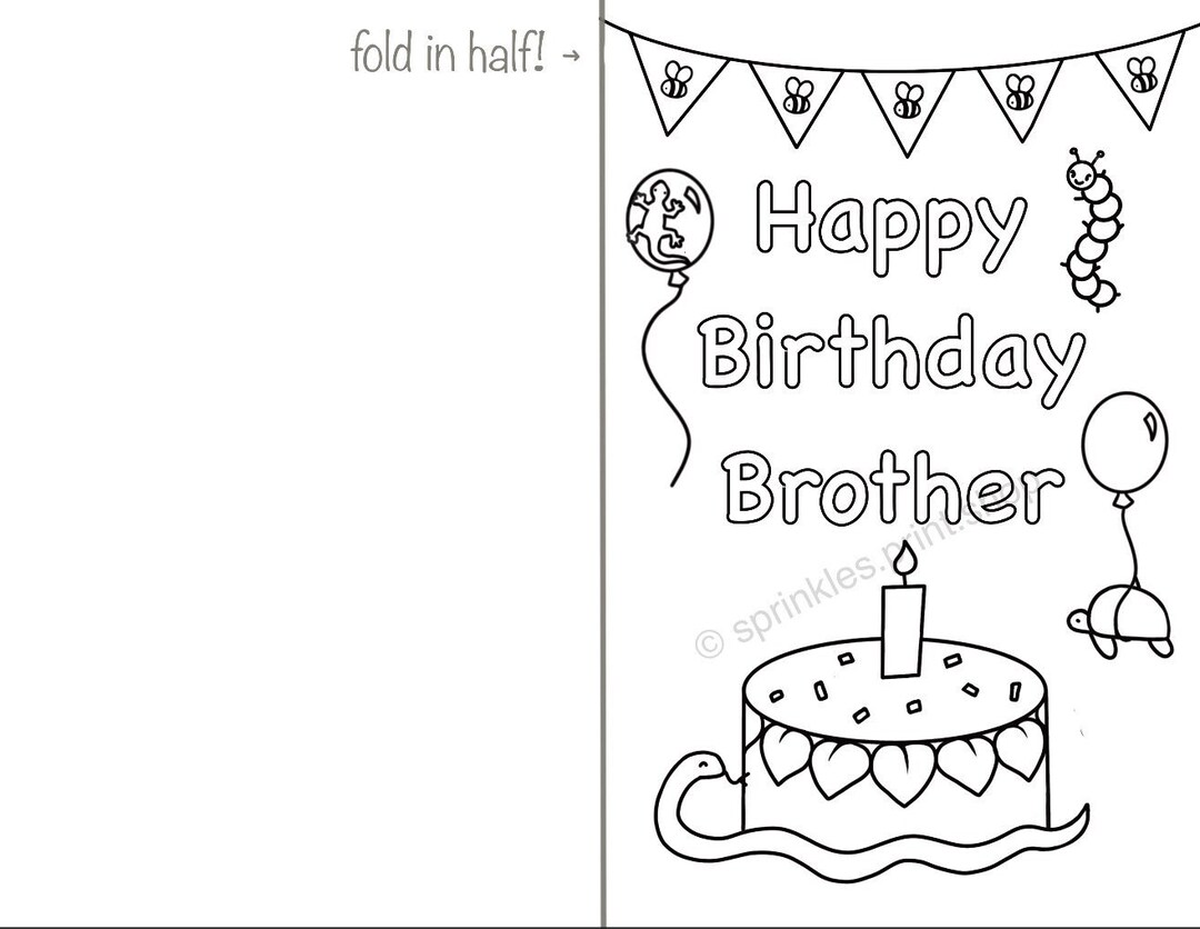 Printable Happy Birthday Coloring Card, Happy Birthday Brother Greeting ...