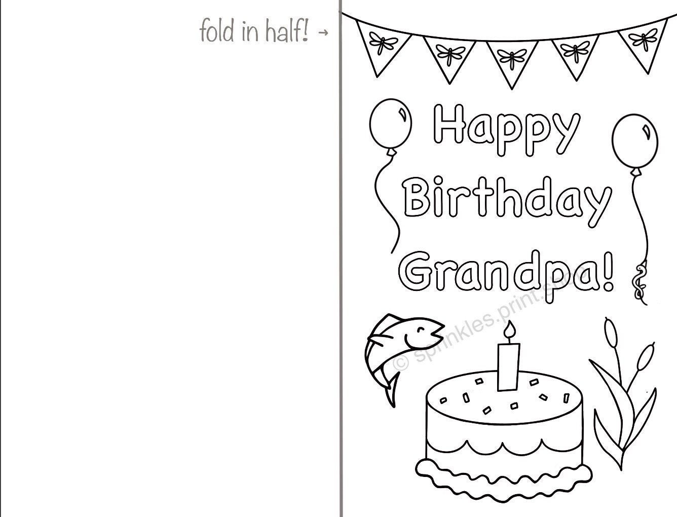 Printable Happy Birthday Coloring Card, Happy Birthday Grandpa Greeting ...