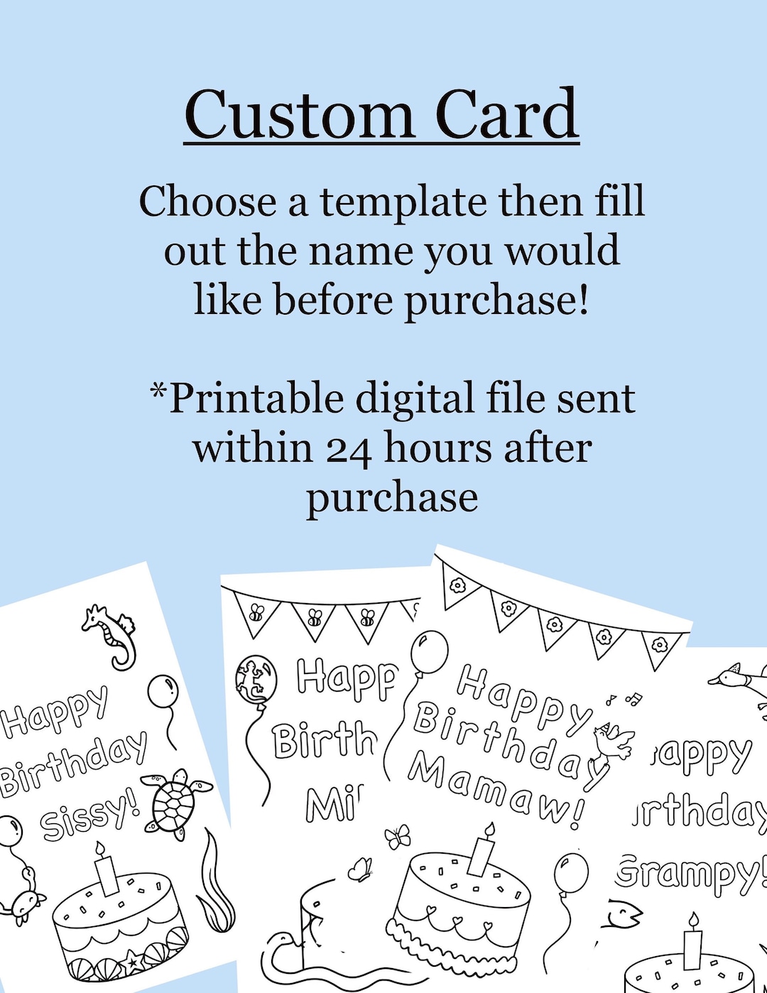Printable Happy Birthday Coloring Card With Custom Personalized Name or ...