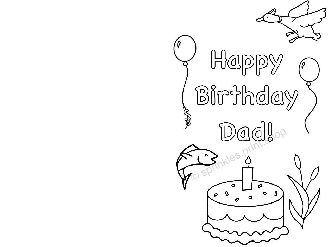 Printable Happy Birthday Coloring Card, Happy Birthday Dad Greeting ...