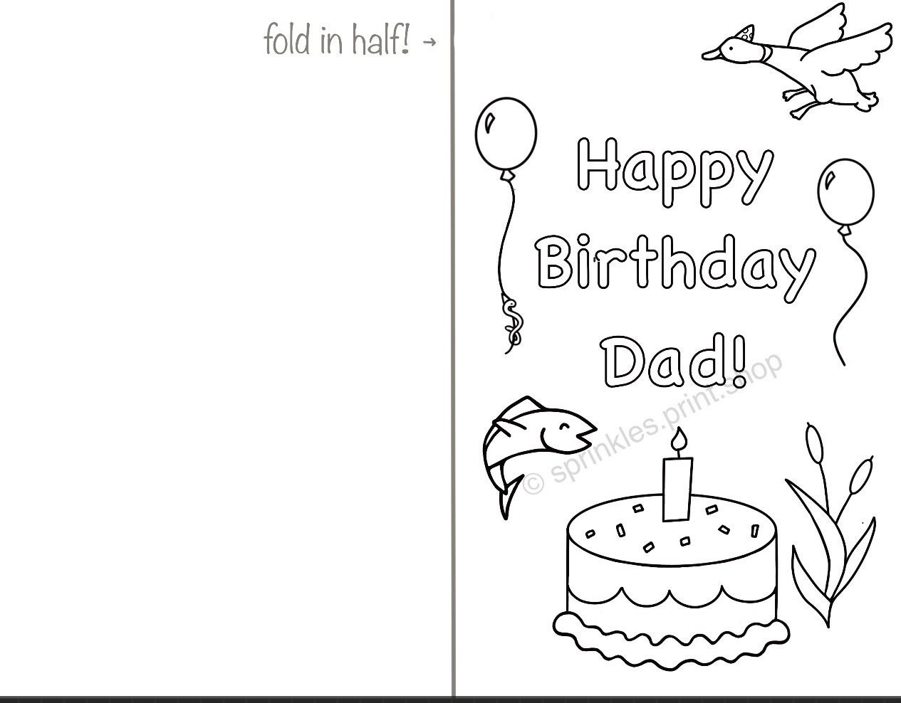 Printable Happy Birthday Coloring Card, Happy Birthday Dad Greeting ...