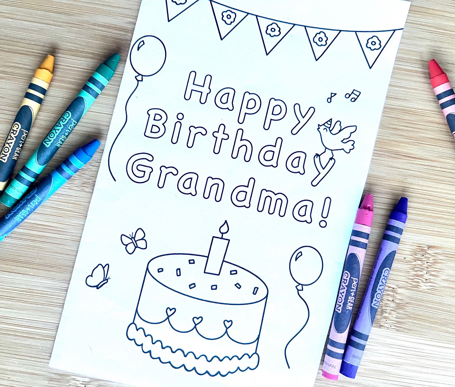 Printable Happy Birthday Coloring Card, Happy Birthday Grandma Greeting ...