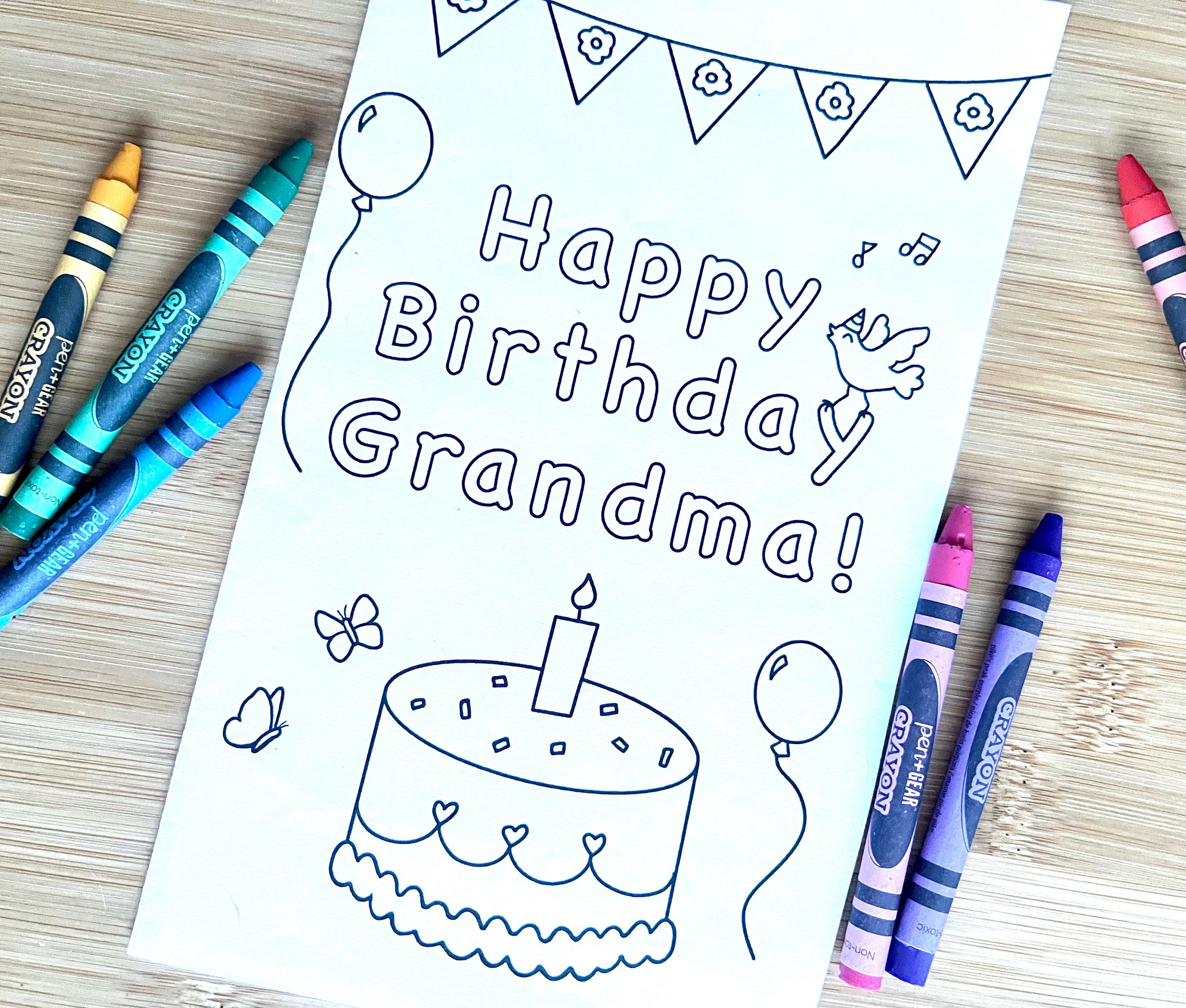 Printable Happy Birthday Coloring Card, Happy Birthday Grandma Greeting ...