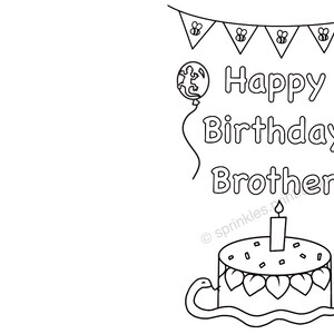 Printable Happy Birthday Coloring Card, Happy Birthday Brother Greeting ...