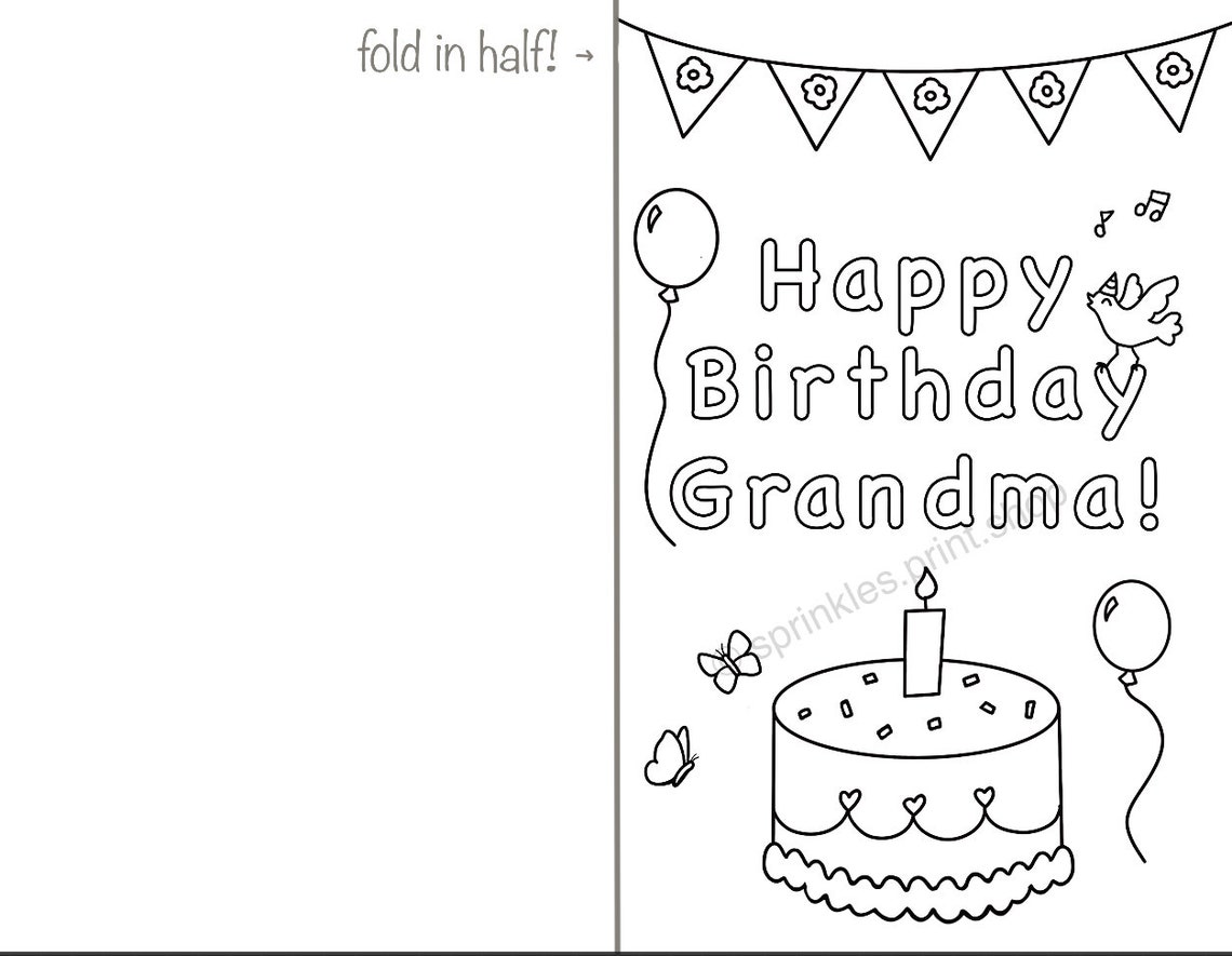 Printable Happy Birthday Coloring Card, Happy Birthday Grandma Greeting ...