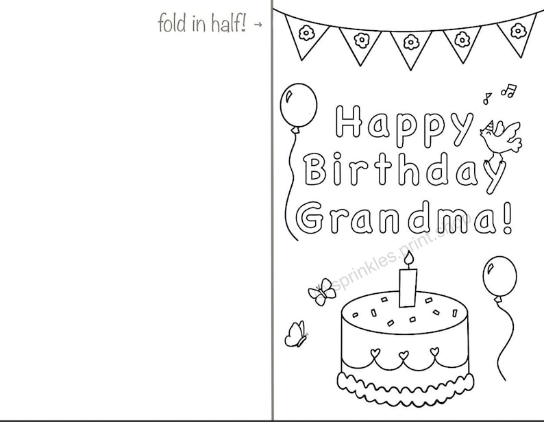 Printable Happy Birthday Coloring Card, Happy Birthday Grandma Greeting ...