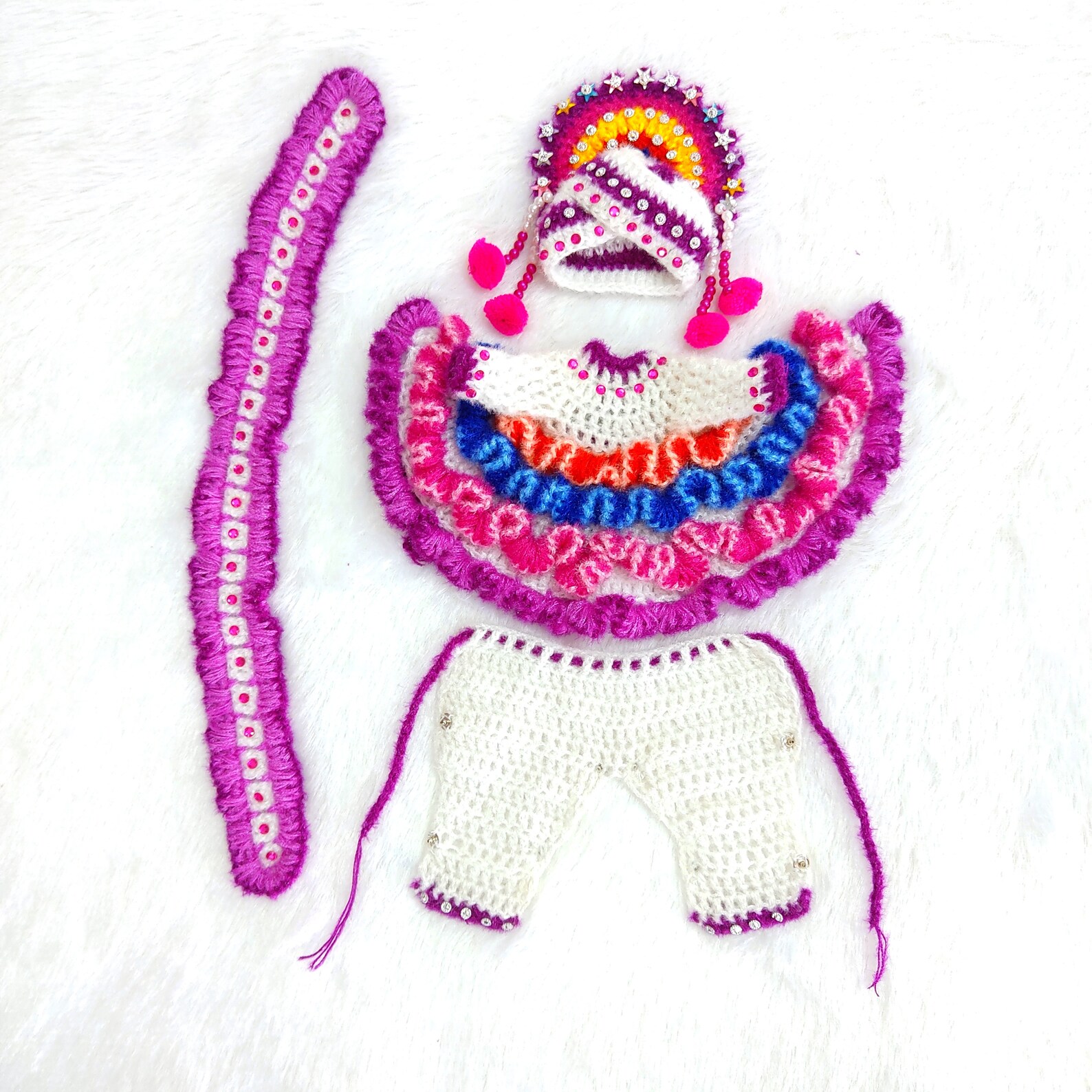 Multi Color Krishna Dress Costume - Winter Outfit With Dhoti, Mukut ...