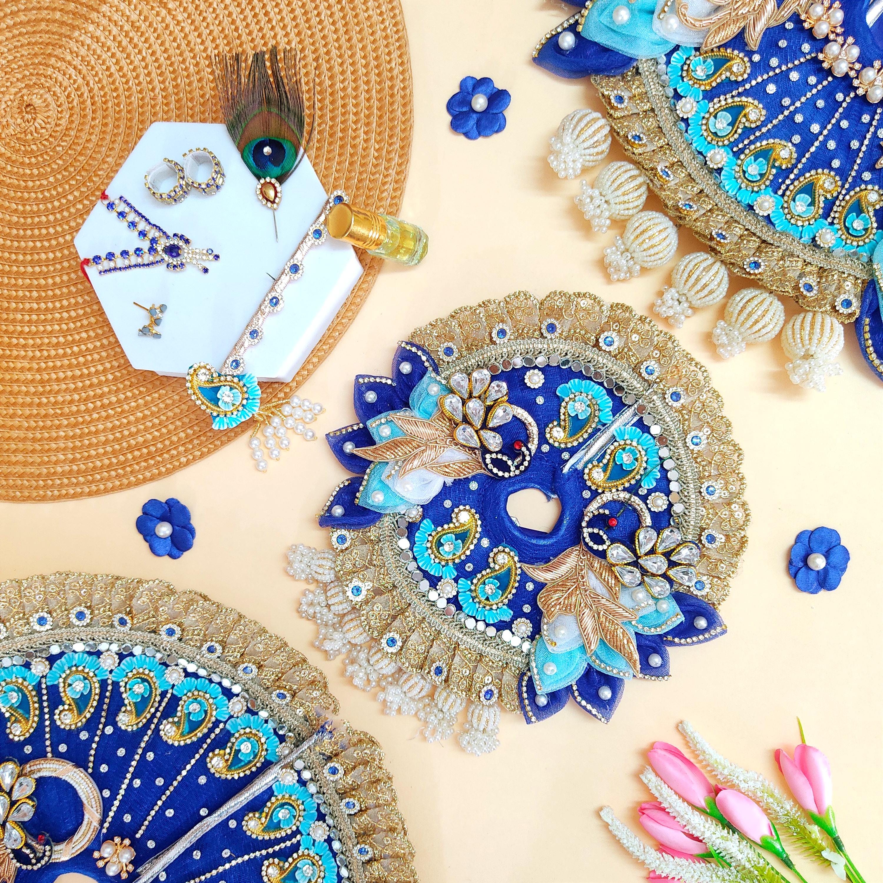Royal Blue Laddu Gopal Poshak With Mukut, Krishna Outfit, Thakur Ji ...