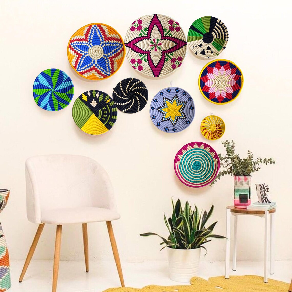 New Assorted Sabai Handwoven Grass Baskets, Wall Art, African Baskets ...